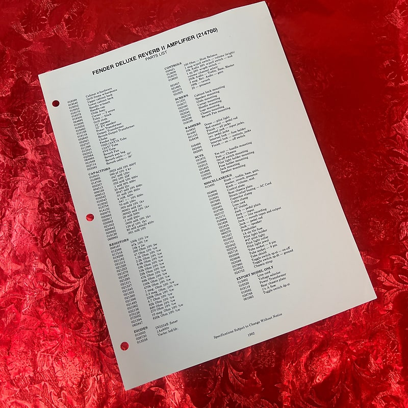 Fender Deluxe Reverb II Amplifier 1982 Parts List + Schematic | Reverb
