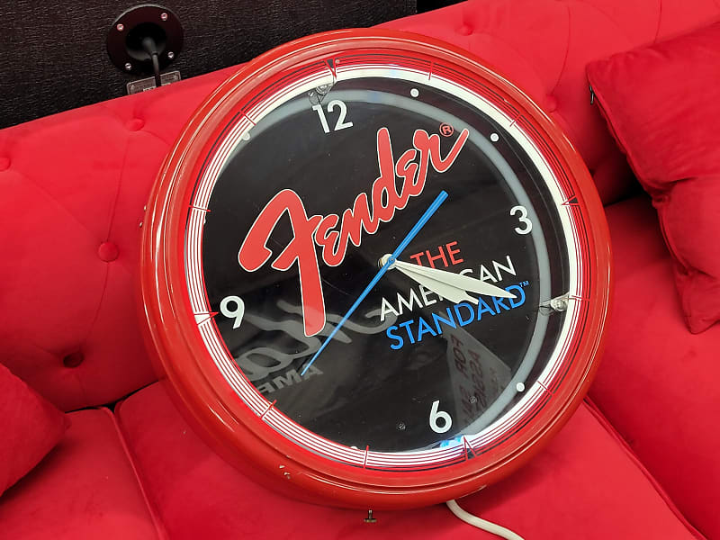 Fender The American Standard Neon Clock 1990s Red/White/Blue | Reverb