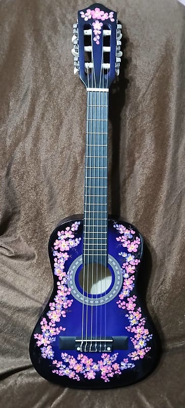 FLORAL HAND-PAINTED DARK PURPLE CLASSICAL GUITAR 30" | Reverb