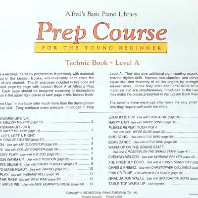 Alfred's Basic Piano Library Prep Course Technic Book Level A | Reverb