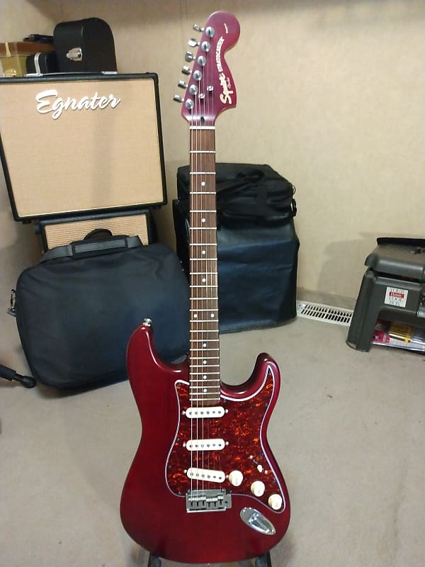 2005 Squier Standard Stratocaster Trans Red Satin Matching | Reverb