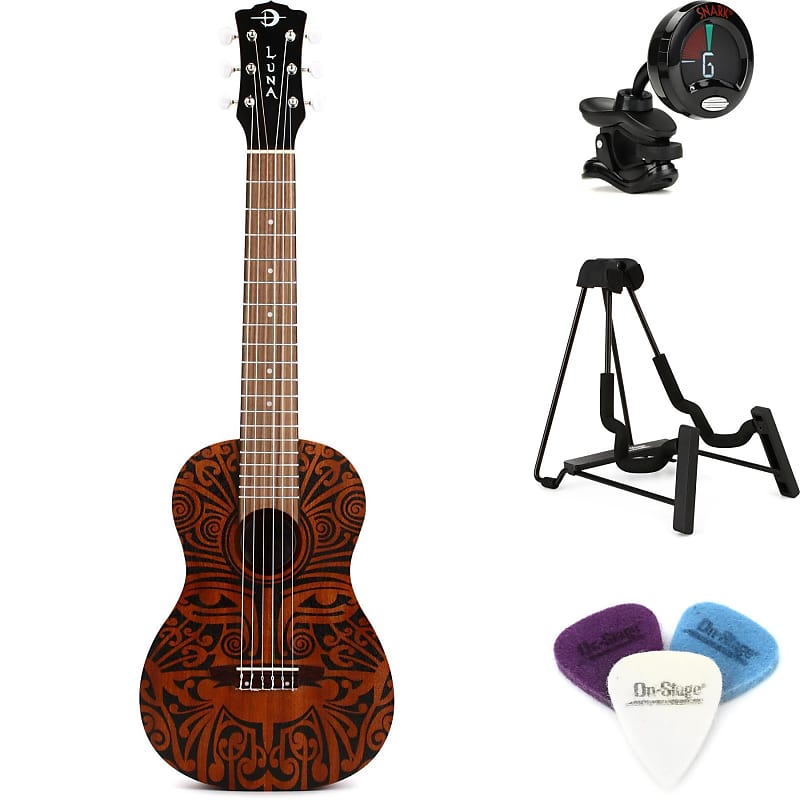 Luna Tribal Mahogany 6-String Baritone Ukulele - Satin | Reverb