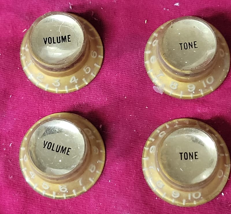 Gibson gold reflector knobs, 2 volume 2 tone, 1960's | Reverb