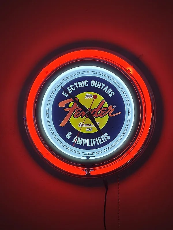 Fender Guitars Double Neon Red/White Wall Clock Killer Cool | Reverb