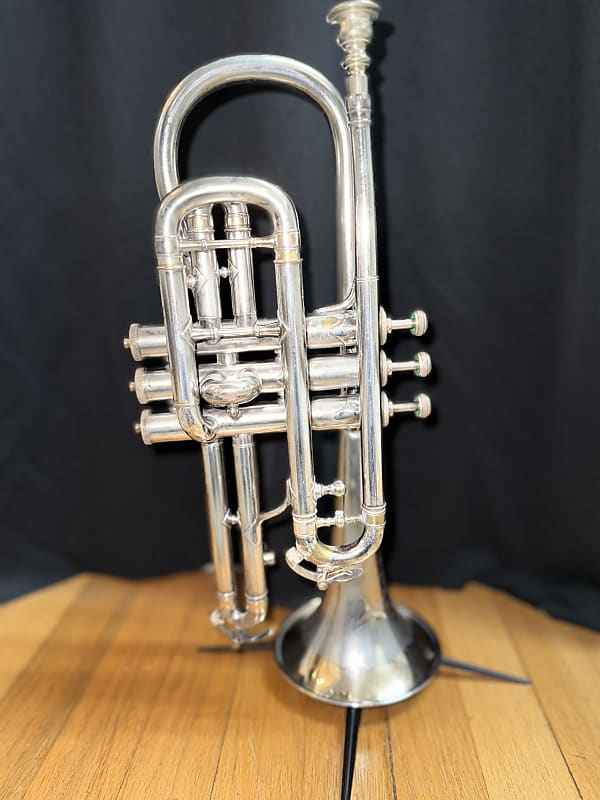 Buescher Cornet shepherds hook 1925 - Silver with gold inlay | Reverb