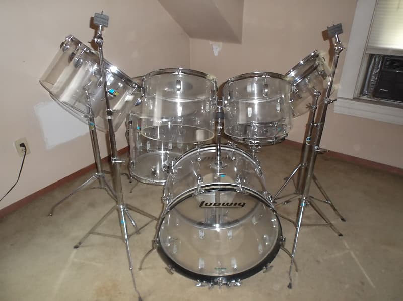 Ludwig Clear Vistalite 10 pc. Drum Set ~ 1977 mfg | Reverb