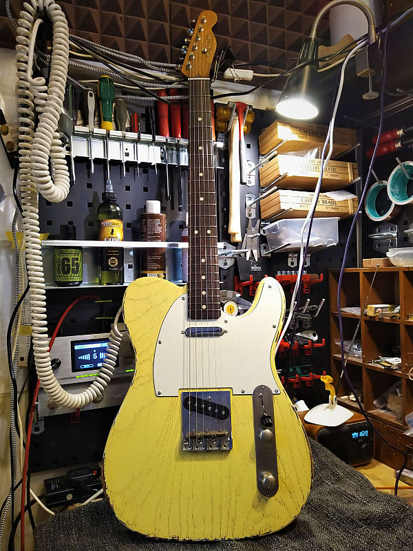 Relic'd Partcaster-Heavy Relic Tele Aged TV Yellow Guitar | Reverb