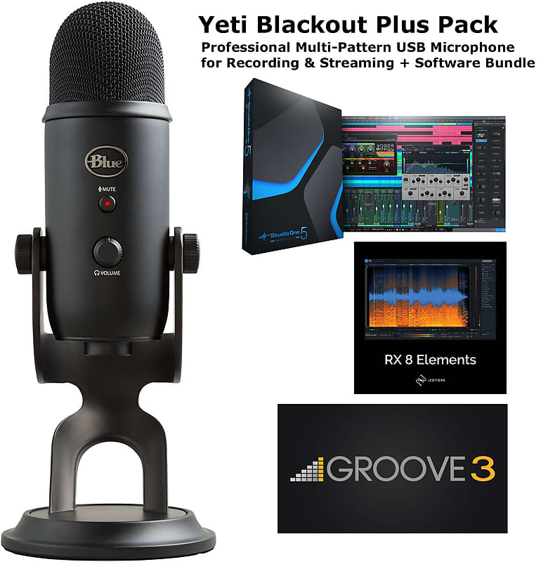 Blue Yeti Blackout Plus Pack Multi-Pattern USB Mic for | Reverb