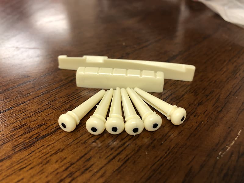 SGM Acoustic Ivory Bridge Pins with Black Dots (6), Nut & | Reverb