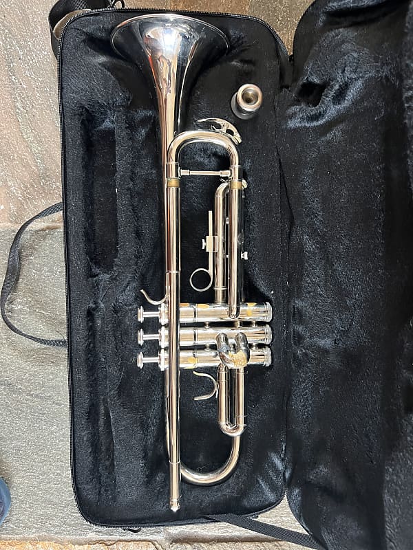 Silver trumpet with case and mouthpiece. | Reverb