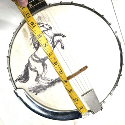 Harmony long scale neck banjo with painted skin head The Pete | Reverb