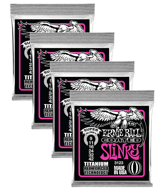 Ernie Ball P03123 ^4 Coated Super Slinky Strings9-42, 4 Pack | Reverb