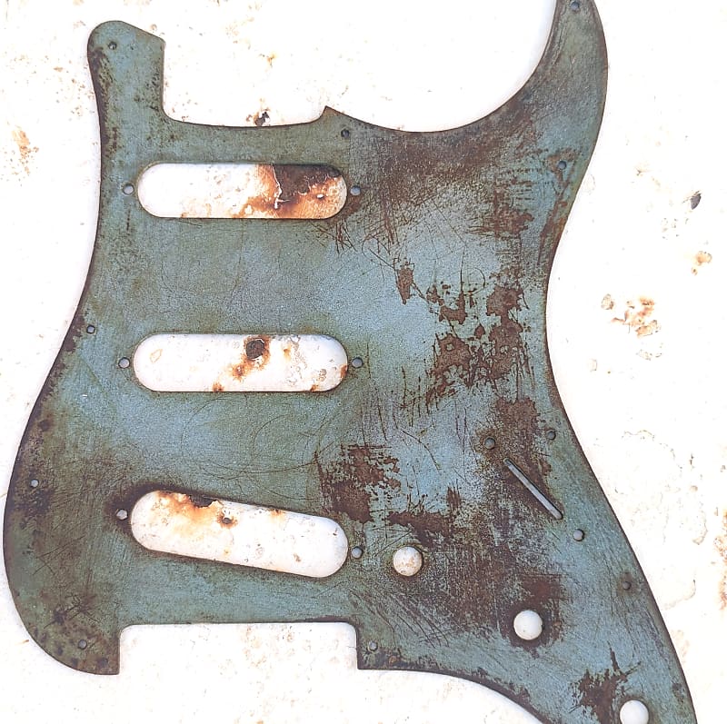 blue rusty relic steel pickguard stratocaster 11 holes | Reverb