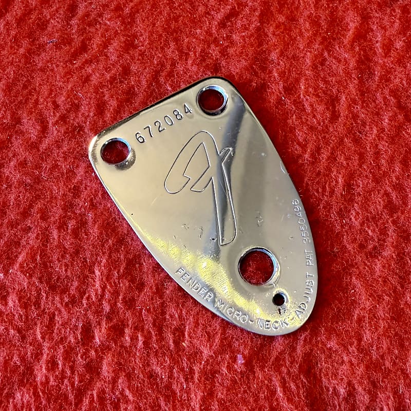 Fender Stratocaster neck plate 1975 - Chrome F logo original | Reverb
