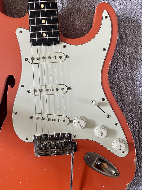 MJT Strat Style Thinline - Fiesta Red- Body Only | Reverb