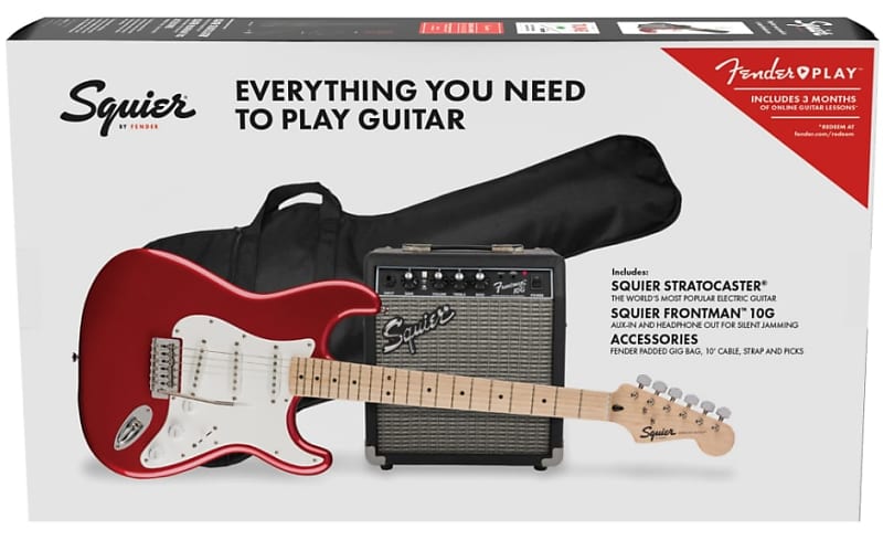 Squier FSR Stratocaster Pack, Maple Fingerboard, Candy Apple | Reverb