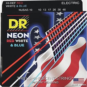 DR Hi-Def Neon Red, White, and Blue Guitar Strings 10-46 | Reverb