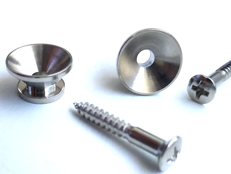 2 Stratocaster Style Nickel Strap Buttons + screws | Reverb
