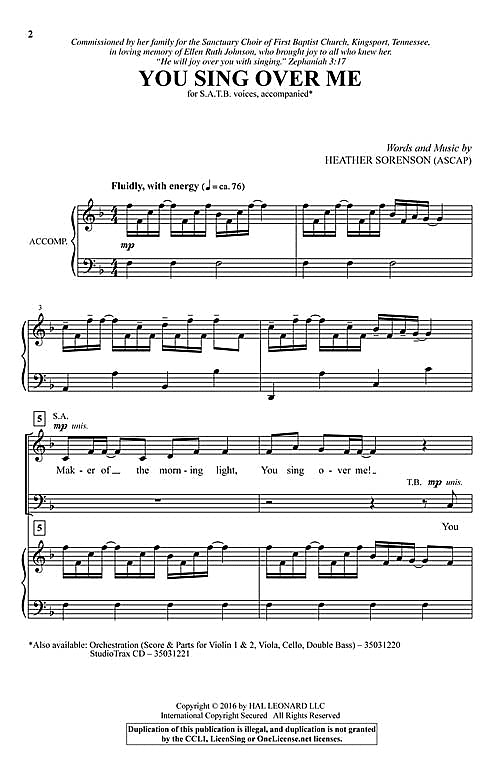 You Sing Over Me Satb Heather Sorenson | Reverb