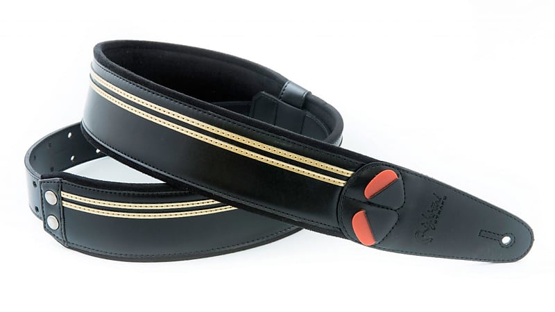 RightOn! Mojo Race JPS Guitar Strap w/ Gold Racing Stripe | Reverb