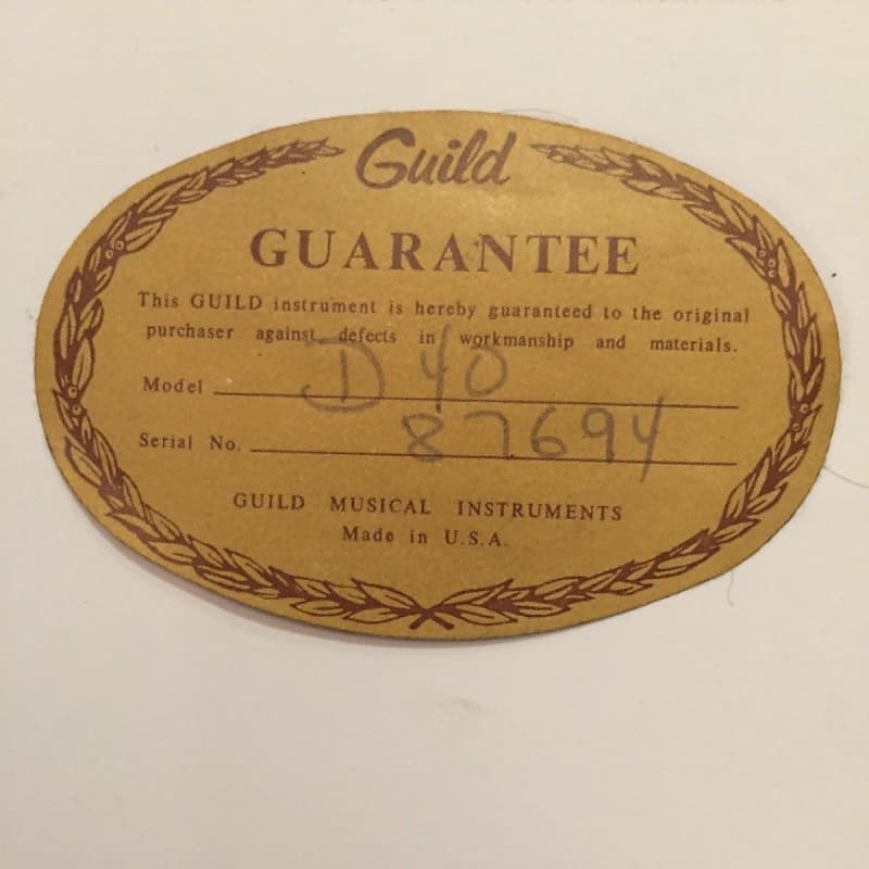 1973 Guild D-40 Oval Sound Hole Label | Reverb