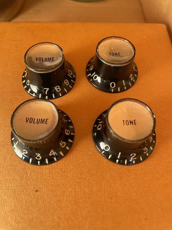 Gibson Black Reflector Knobs 1960s with Silver Inserts | Reverb
