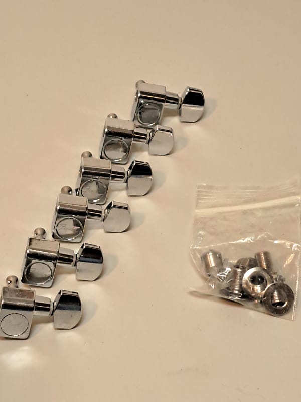 Genuine Fender 2 Pin Tuning Machines - Inline Chrome Set of 6 | Reverb
