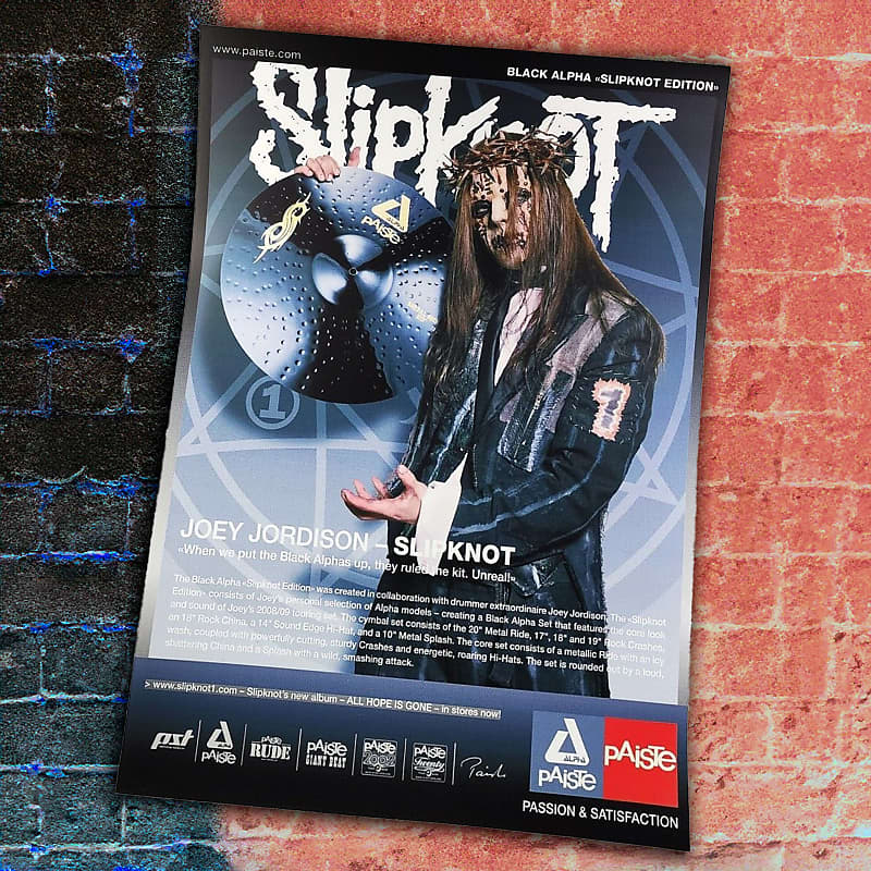 PAISTE CYMBALS SLIPKNOT JOEY JORDISON POSTER INSANELY RARE | Reverb