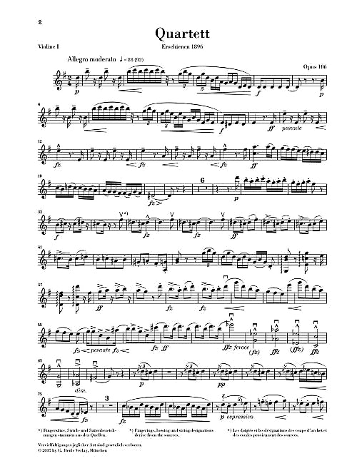 Antonin Dvorak String Quartet In G Major Op 106 Parts | Reverb