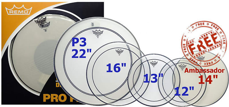 REMO Propack 12"13"16"pinstripe 22"P3 Ambassador Clear | Reverb