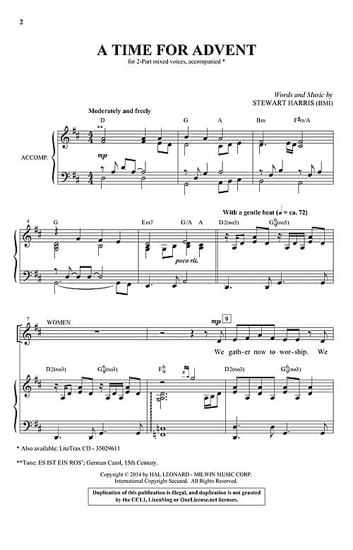 A Time For Advent 2 Part Mixed Stewart Harris | Reverb