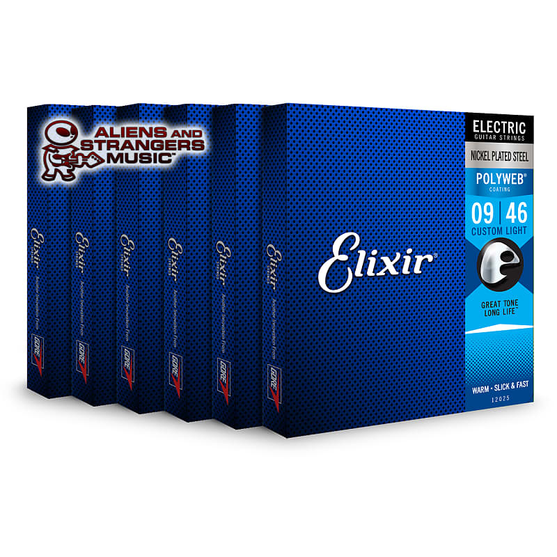 6-sets! Elixir Custom Light POLYWEB Electric Guitar Strings | Reverb