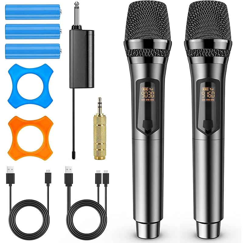 Rechargeable Wireless Microphones,UHF Dual Handheld Dynamic | Reverb