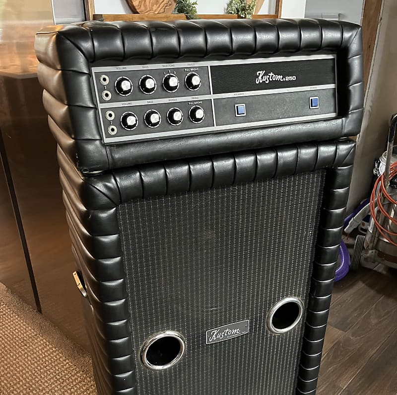 Kustom K250-1 Amp & 2-15 Cabinet - 1970s - Naugahyde Black | Reverb