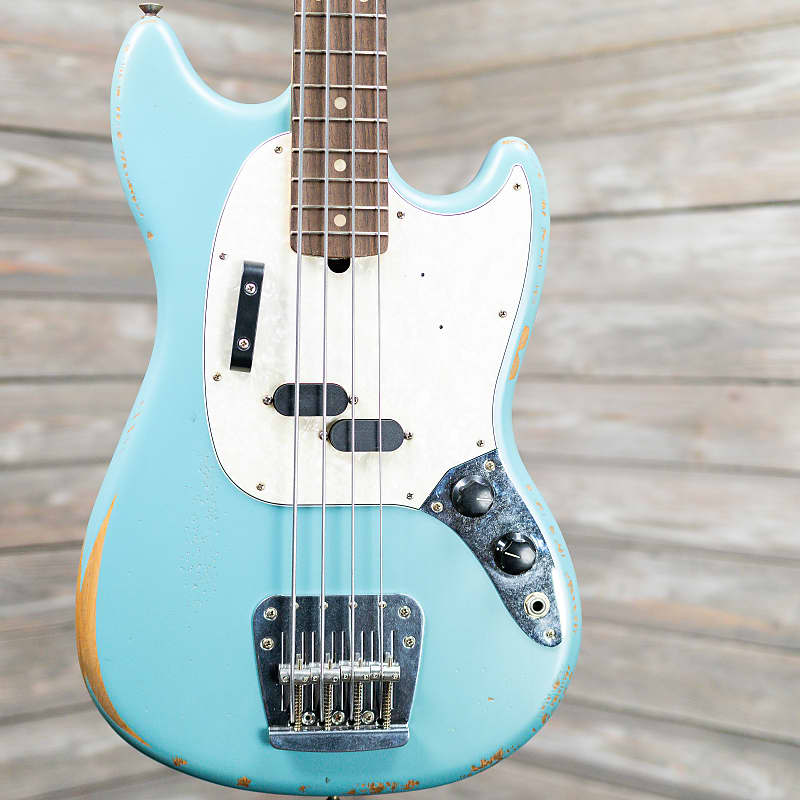 Fender JMJ Mustang Bass - Road Worn Fade Daphne Blue | Reverb
