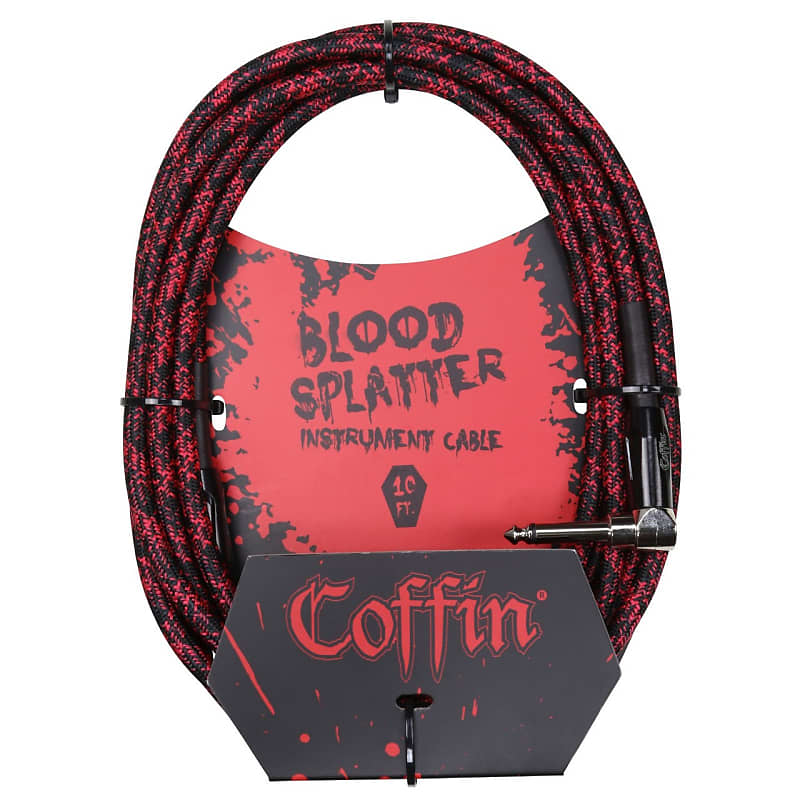 Coffin Blood Splatter 10ft Instrument Cable w/Right Angle - | Reverb