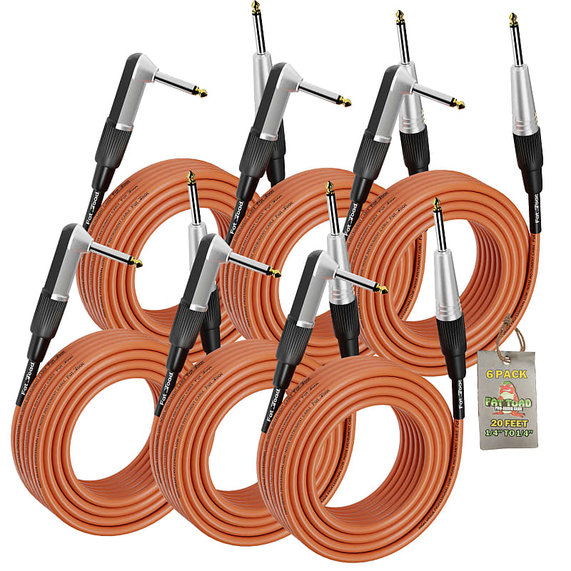 Guitar Cables Right Angle 20FT 1/4 Jack 6 Cords FAT TOAD | Reverb