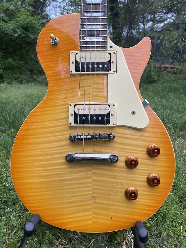 2003 Epiphone Les Paul Trans Amber Flame Top Made in Korea | Reverb
