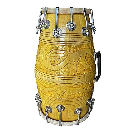 Naad carving design dholak Percussion Indian Music Instrument | Reverb
