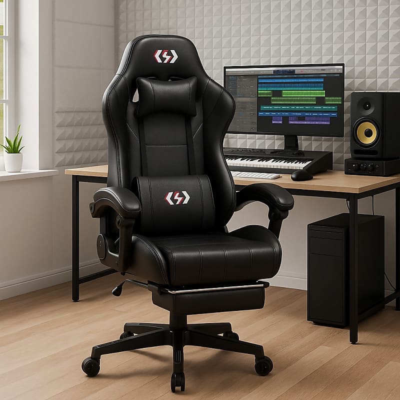 PU Leather Music Studio Chair with Footrest – Ergonomic | Reverb