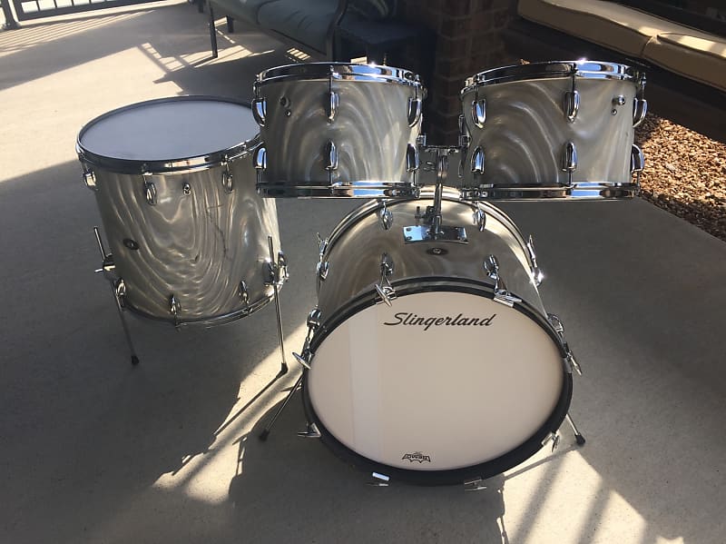 Vintage 1960s Slingerland Drumset White Satin Flame | Reverb