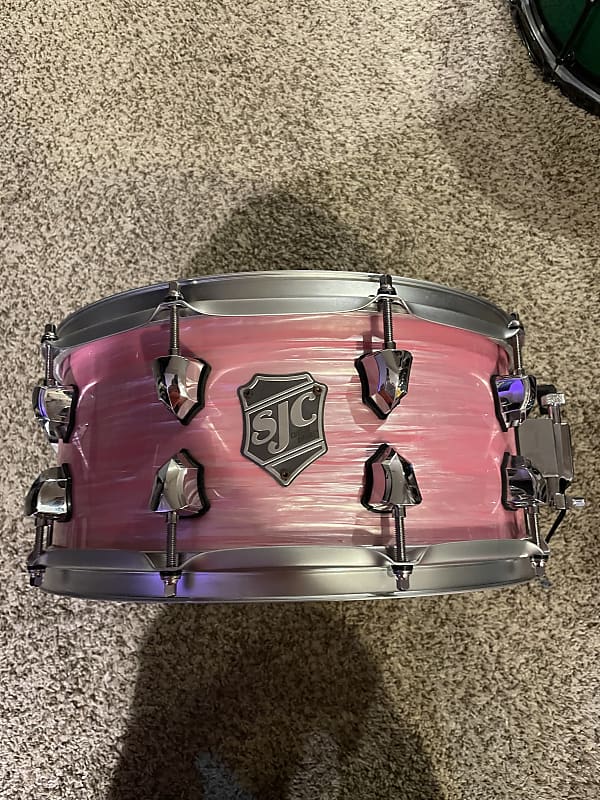 SJC 6.5x14 10 ply maple Snare Drum 2016 Candy pink ripple | Reverb