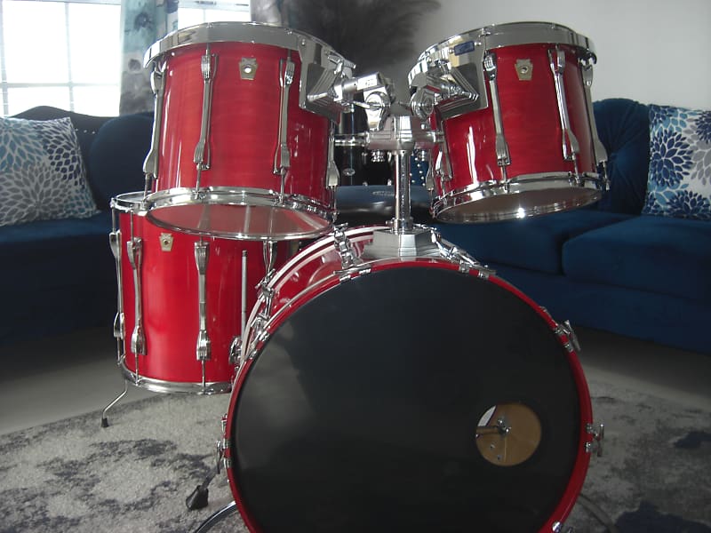 Ludwig Classic Maple 80s/90s - Flame red shadow drum kit in | Reverb