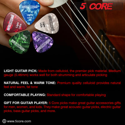5 Core Guitar Picks 20 Piece Celluloid Light Gauge 0.46mm | Reverb
