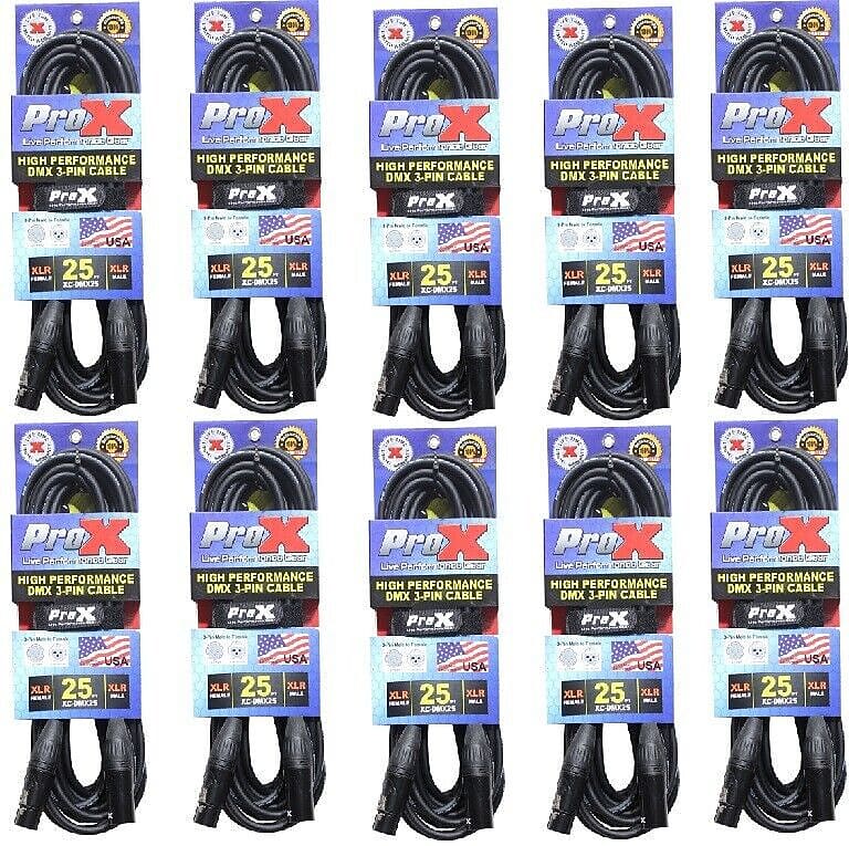 10x ProX XC-DMX25 25 Ft. High Performance DMX Male 3-Pin to | Reverb