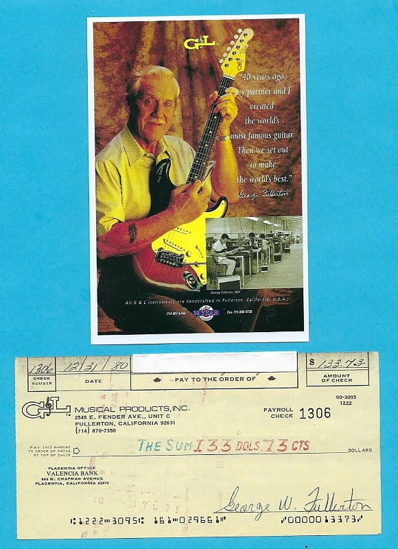 George Fullerton Signed Autographed 1980 G&L Payroll Check w/ | Reverb