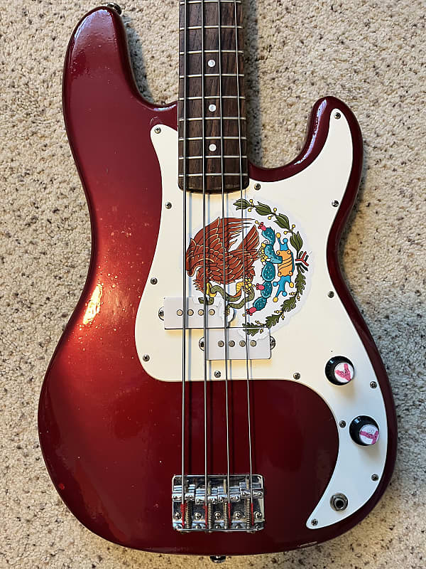 Squier P Bass 2013 - Metallic Red Body hand painted green | Reverb