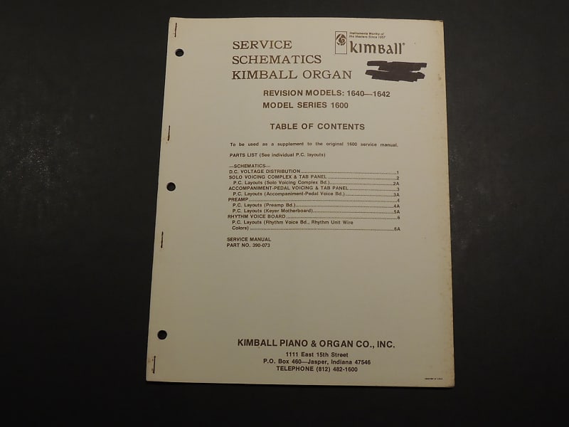 Kimball Revision Models 1640-1642, Model Series 1600 Service | Reverb