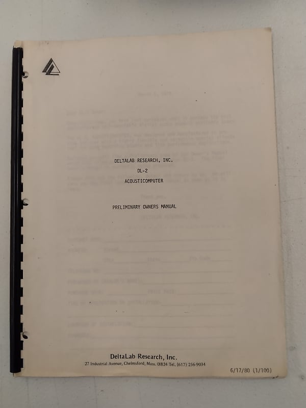Delta Lab DL-2 Original Owners Manual 1979 | Reverb