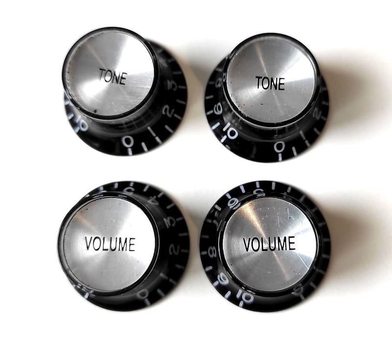 4 Black Knobs Style Gibson SG TopHat V+T Silver Reflector | Reverb